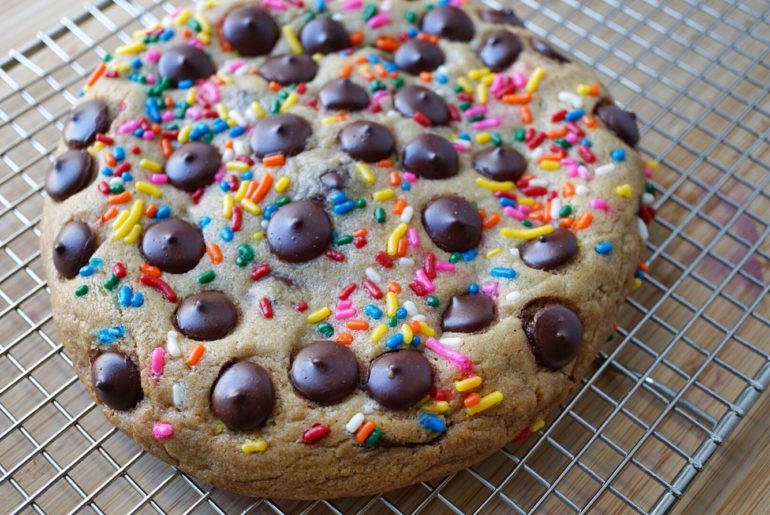 Giant Sprinkle Filled Chocolate Chip Cookie! – My Dessert Diet