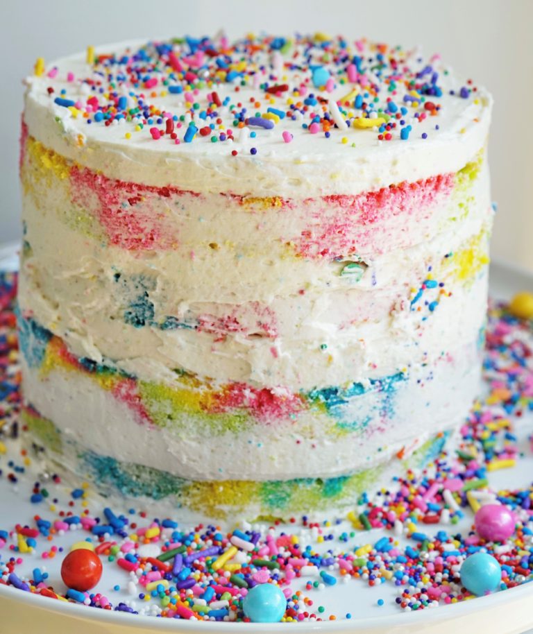 Tie-Dye Sprinkle Surprise Cake! – My Dessert Diet